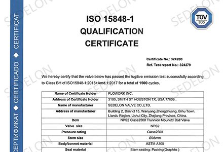 SEDELON Awarded ISO 15848-1 Fugitive Emission Certification (for high ...