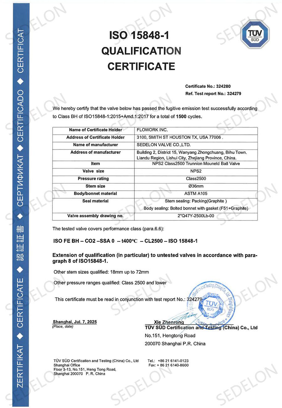 SEDELON Awarded ISO 15848-1 Fugitive Emission Certification (for high ...